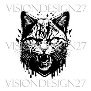 Scary Cat Vector Graphic, SVG, PNG, Abstract Poster, Wall Art, Black ...