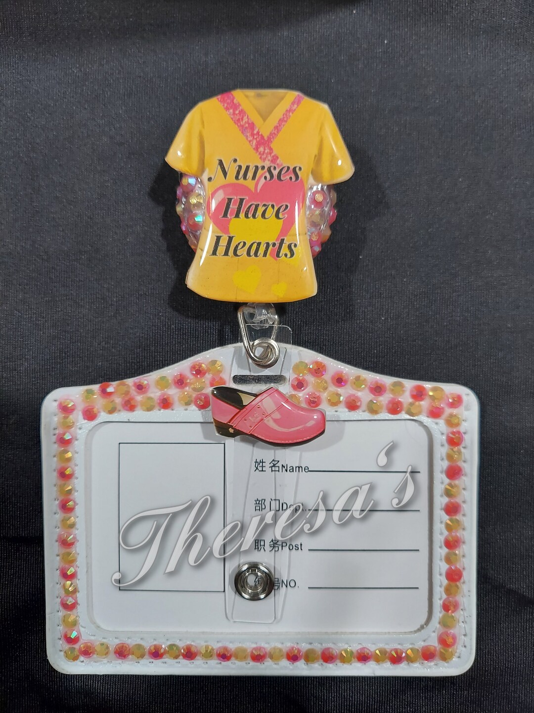 RN Nursing Nurse Yellow-pink Scrub Top- Horizontal Style Hospital Badge ...