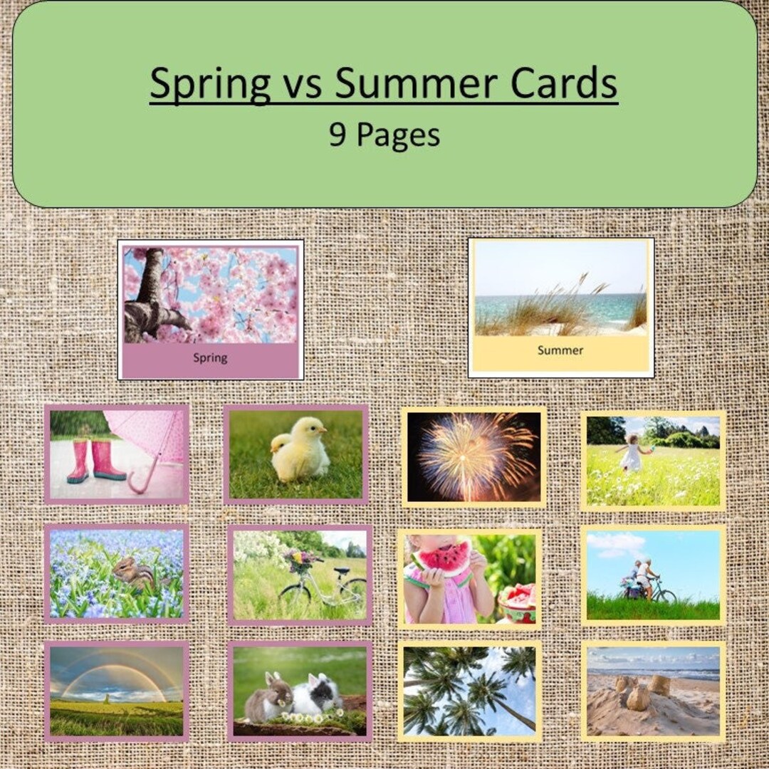 Spring Vs Summer Cards Montessori Seasonal Work Seasons Preschool - Etsy