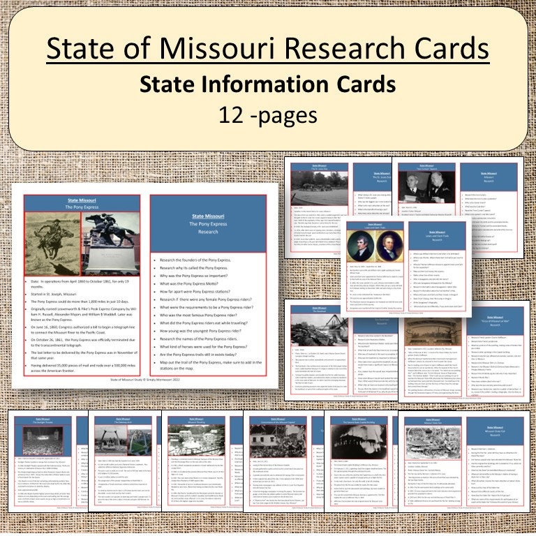 State of Missouri Research Cards Elementary Montessori Homeschool ...