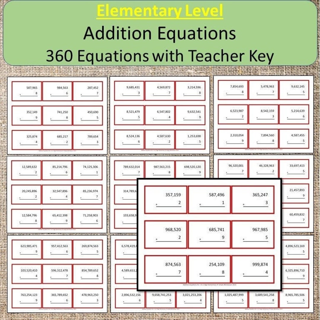 Addition Equations Montessori Math Elementary Homeschool - Etsy