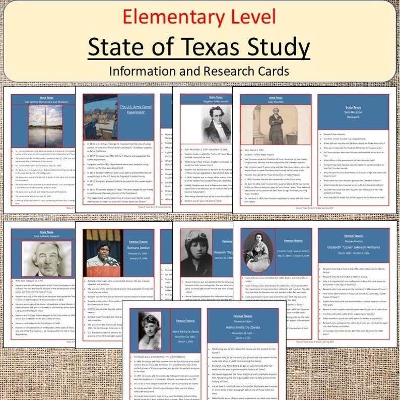 State of Texas Research Cards Elementary Montessori Homeschool - Etsy
