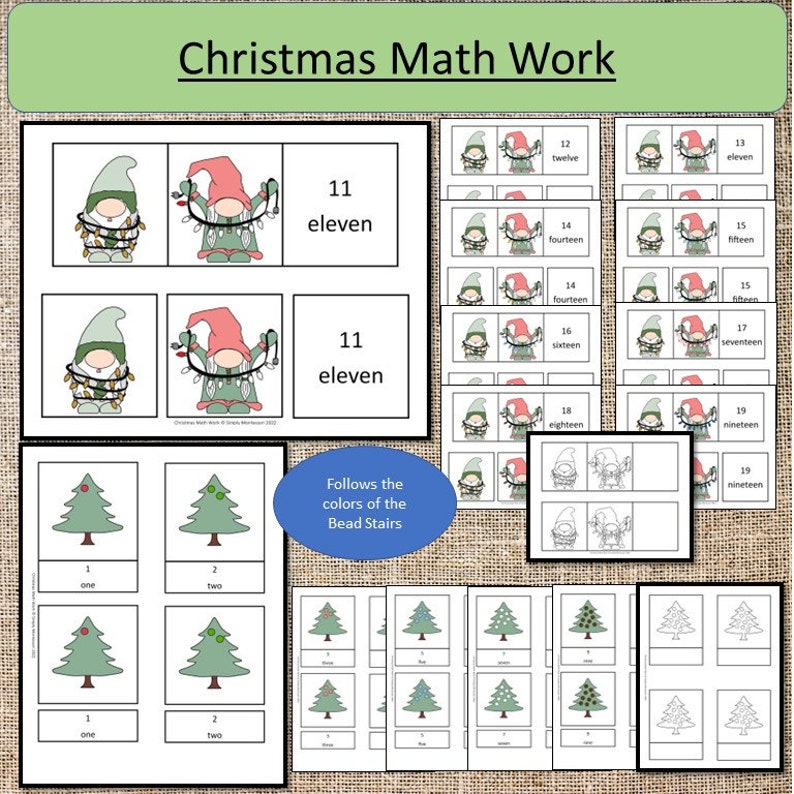 Christmas Gnomes Math Work Matching Cards Montessori Preschool ...