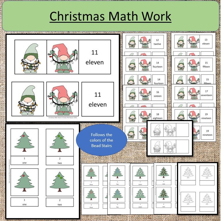 Christmas Gnomes Math Work Matching Cards Montessori Preschool ...