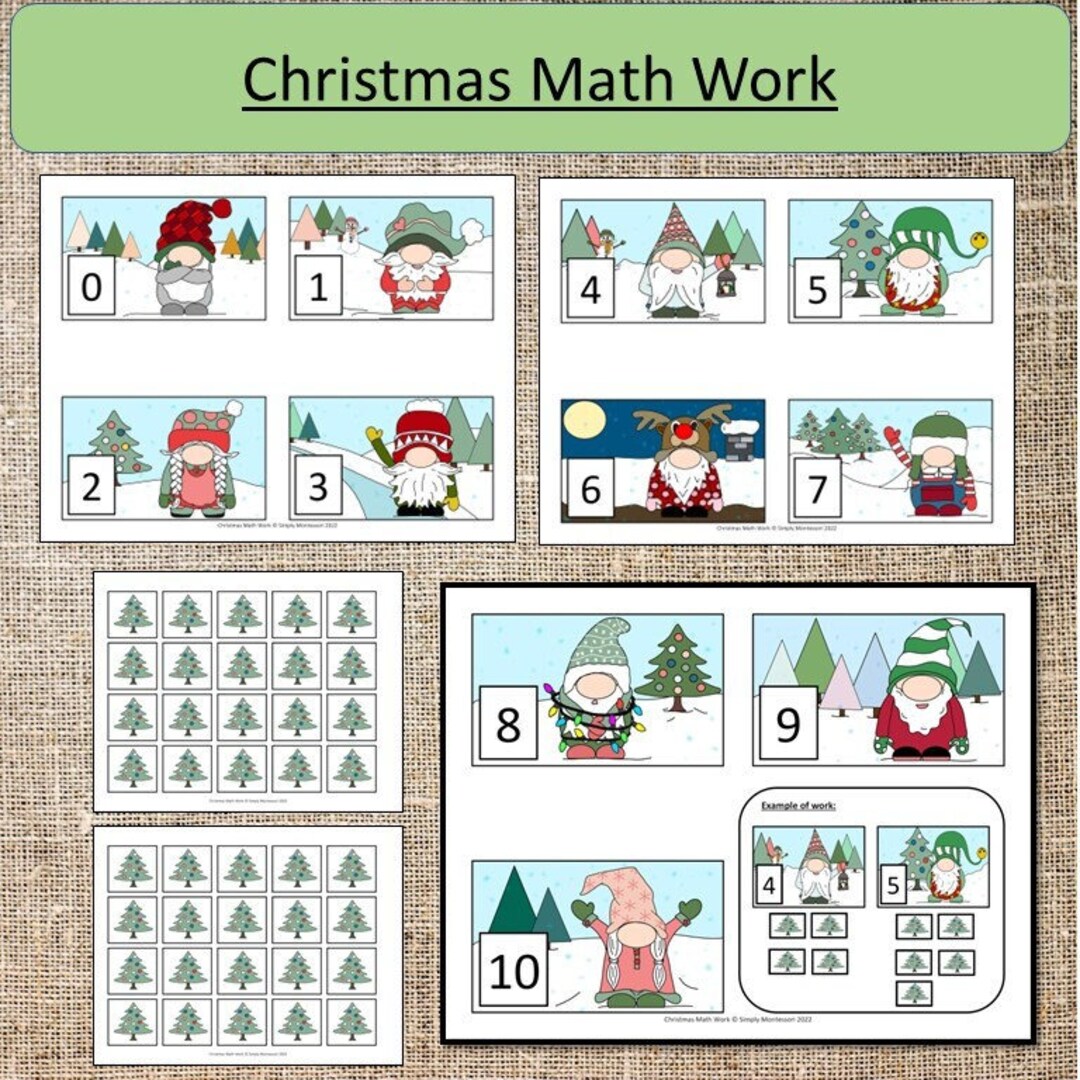Christmas Gnomes Math Work Matching Cards Montessori Preschool ...