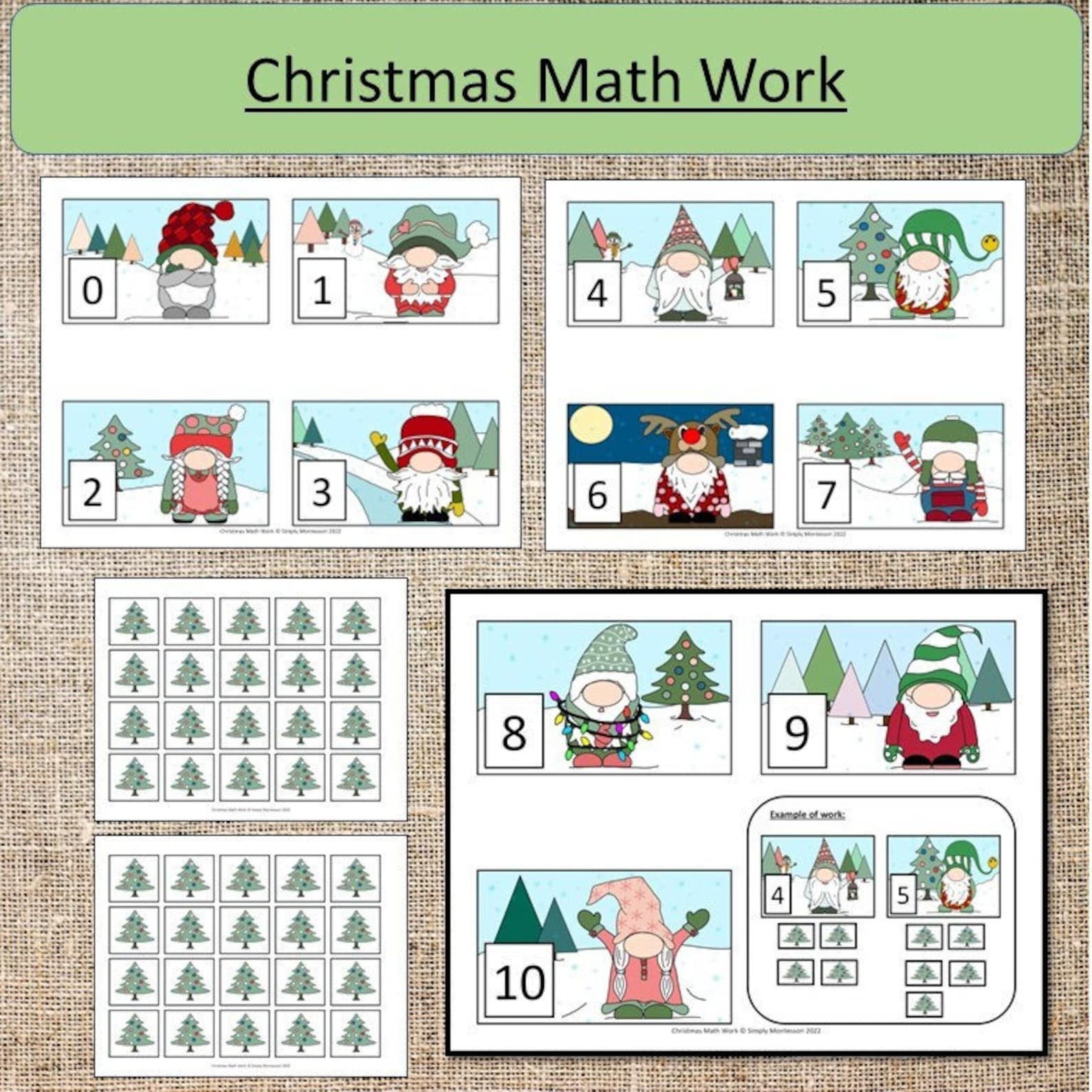 Christmas Gnomes Math Work Matching Cards Montessori Preschool ...