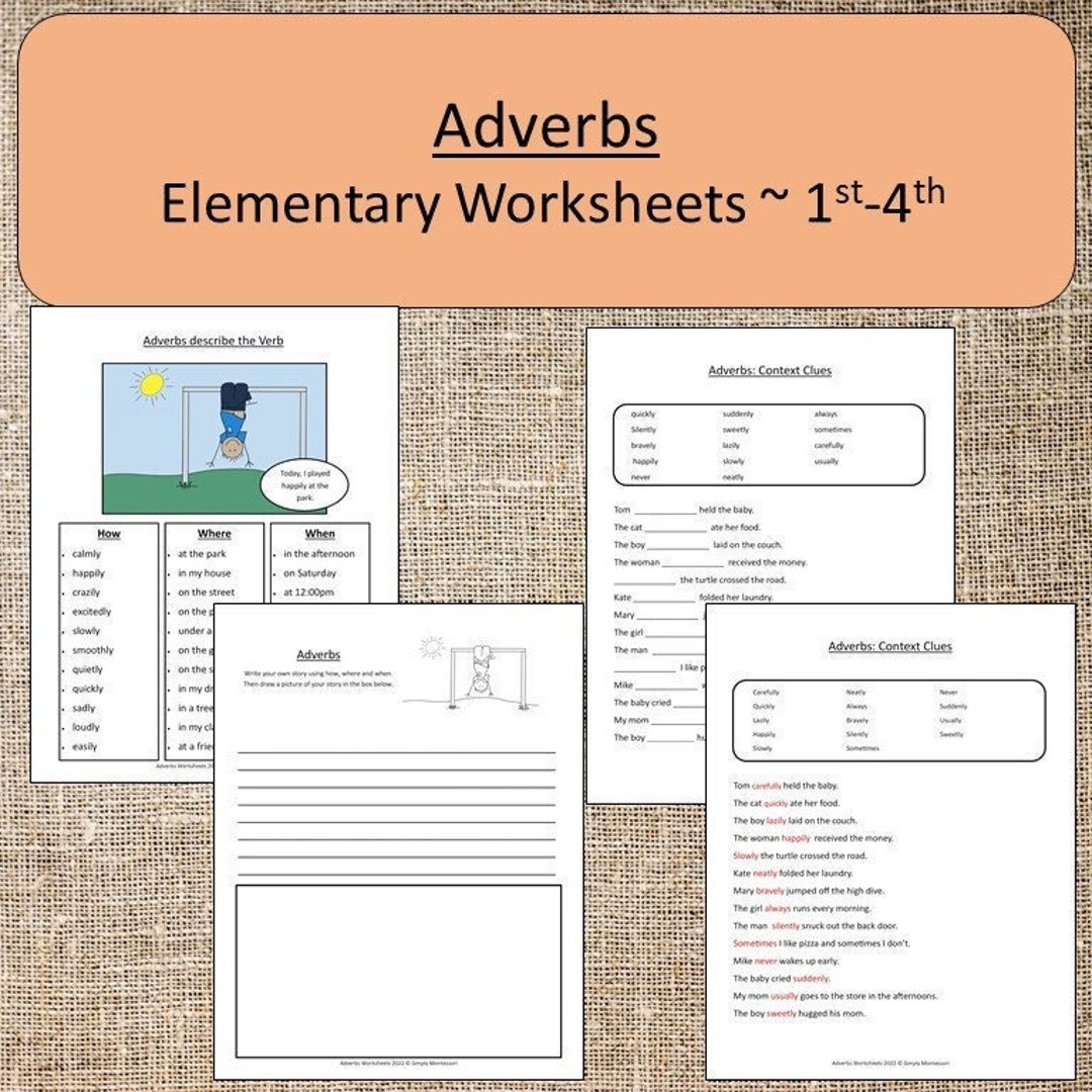 Adverb Worksheets for Elementary Montessori Homeschool Activities - Etsy
