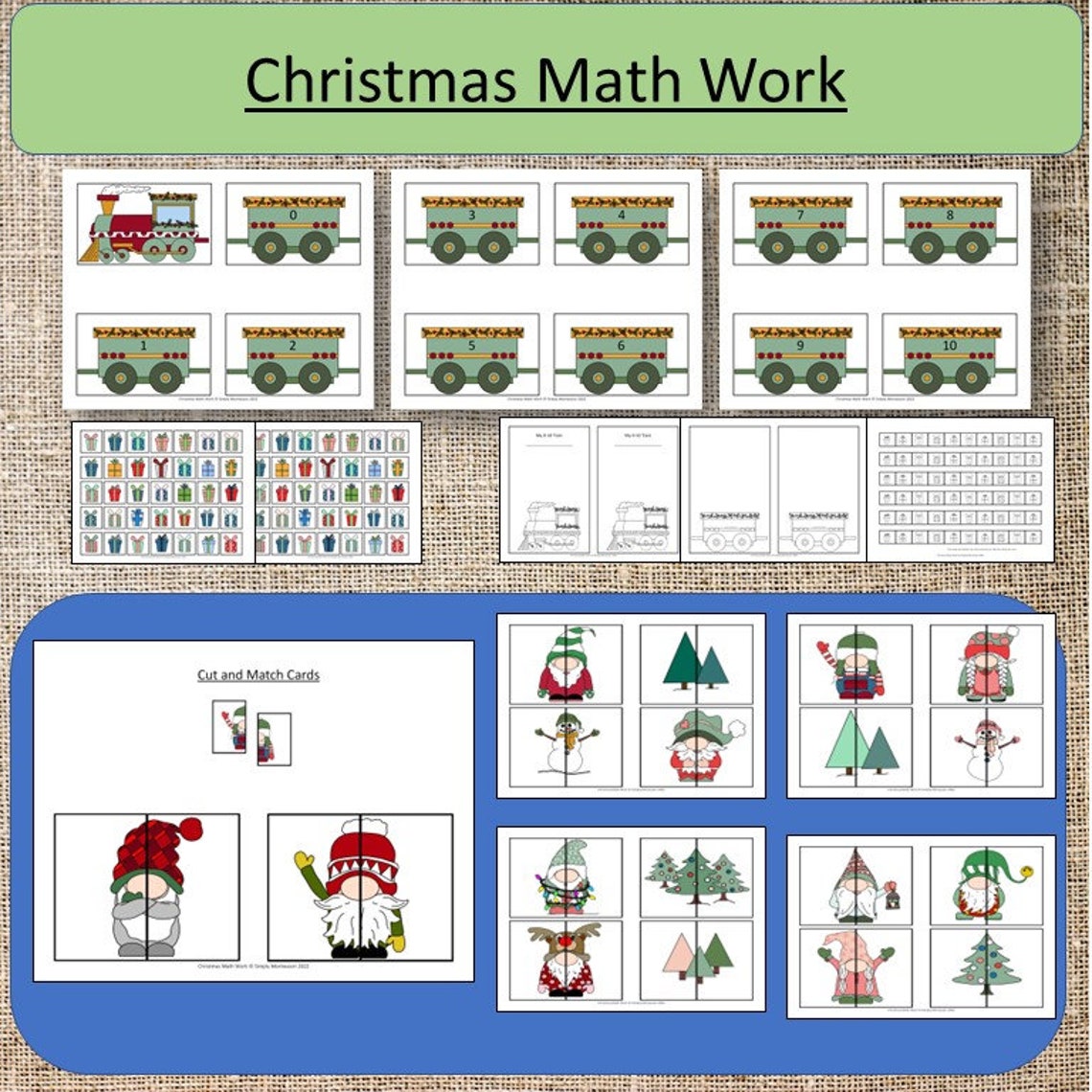 Christmas Gnomes Math Work Matching Cards Montessori Preschool ...
