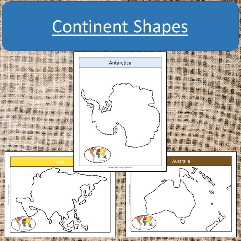 Outline/shape of Map of the Seven Continents Montessori Colors - Etsy