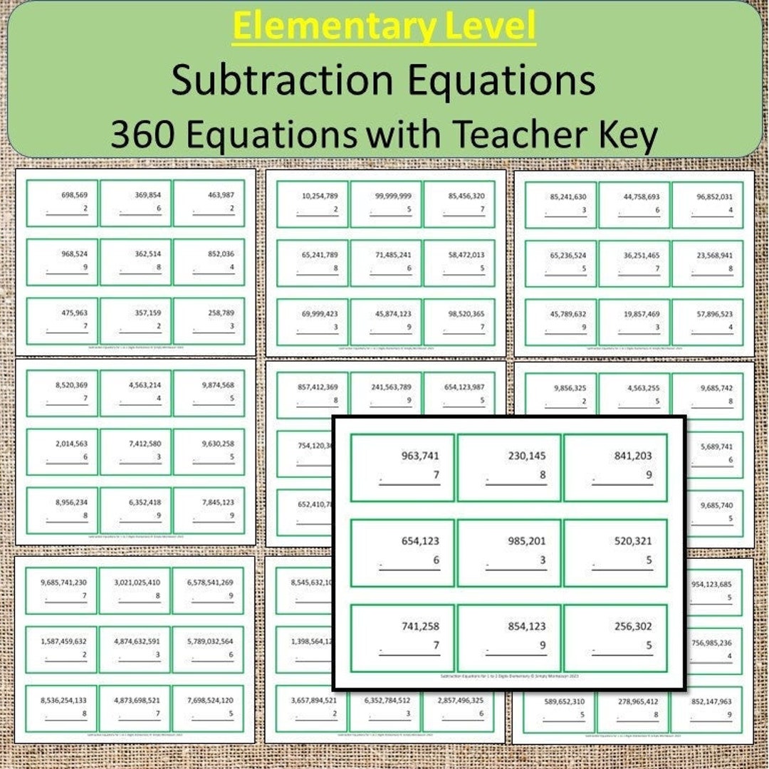 Subtraction Equations Montessori Math Elementary Homeschool - Etsy