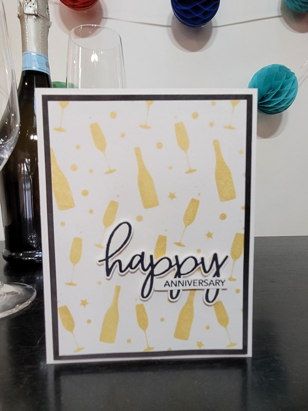 Handmade Anniversary Card, Gold Champagne Flutes - Etsy
