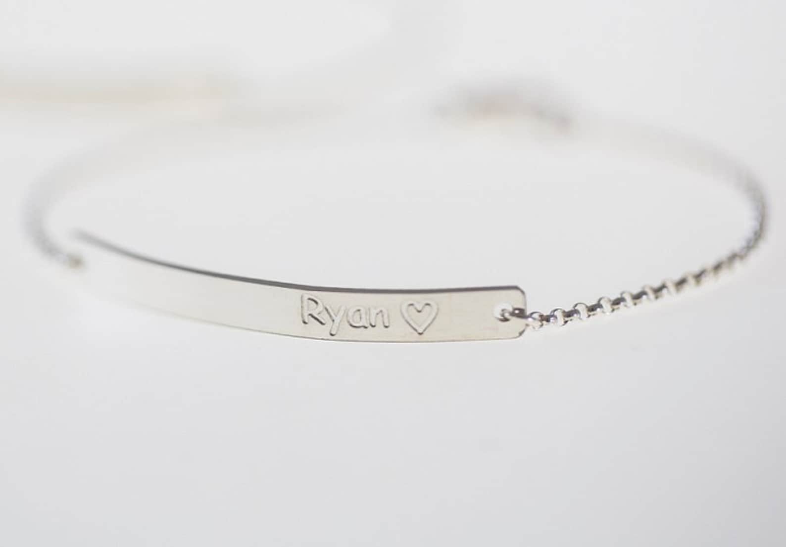 Sterling Silver Bar Bracelet Engraved Bracelet Personalized - Etsy