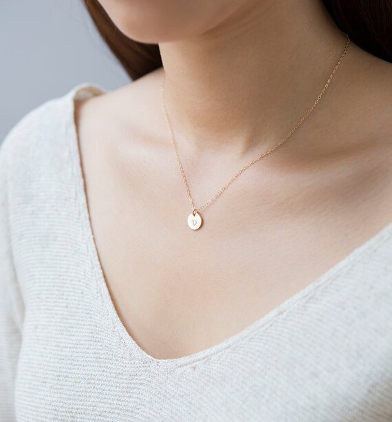 Initial Disc Necklacetiny Disc Necklacepersonalized | Etsy