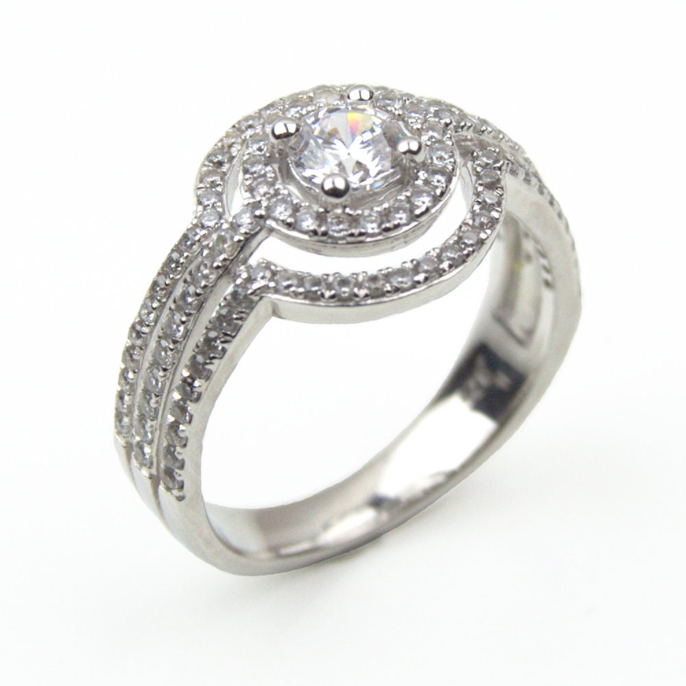 Art Deco Style Silver Ring Swarovski Crystal UK Made | Etsy