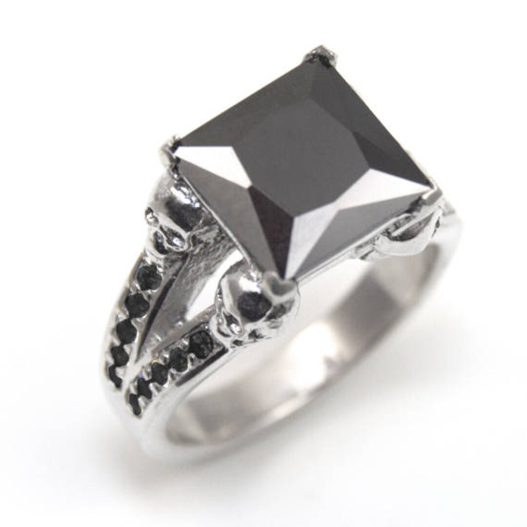 Skull Ring Four Head 9ct Gold 4.2ct Princess Cut Black Diamond Unique ...