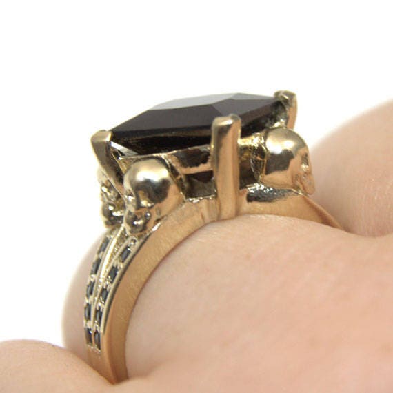 Four Head Skull Ring 9ct Gold 4.2ct Offset Princess Cut Black - Etsy UK