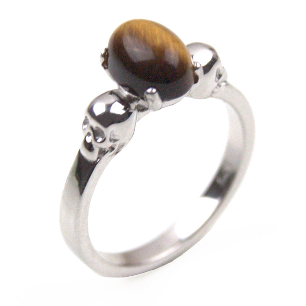 9ct Gold Skull Ring Tiger's Eye Oval Cut Cabochon Hand | Etsy