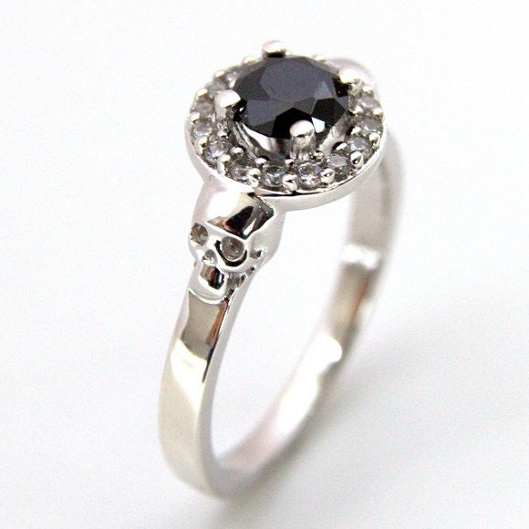 Skull Ring Solid Silver .70ct Diamond Unique Round Brilliant - Etsy