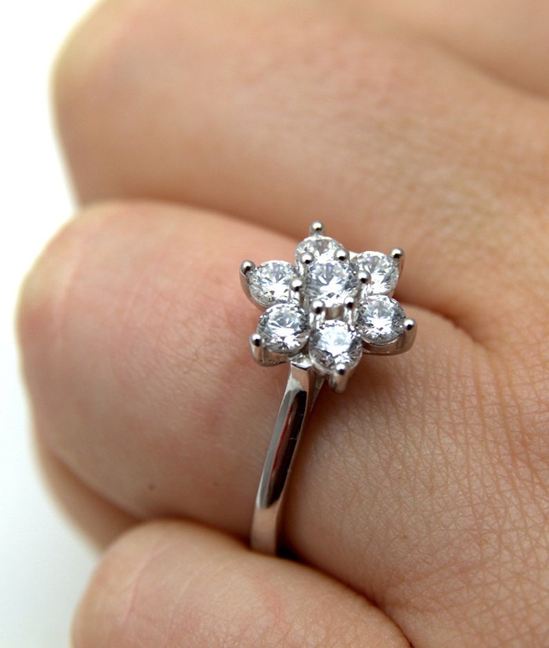 Diamond Unique Solid Silver Rhodium platinum Cluster Ring | Etsy