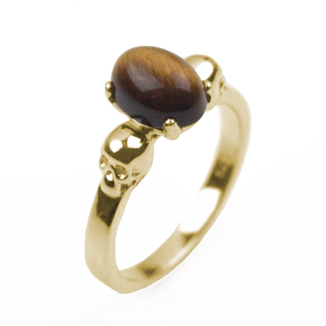 9ct Gold Skull Ring Tiger's Eye Oval Cut Cabochon Hand Crafted ...