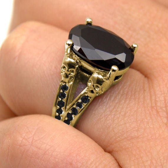 Four Head Skull Ring 7ct Black Diamond Unique Oval Cut Hand | Etsy