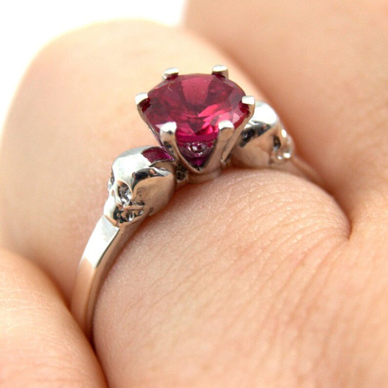 Skull Ring Silver 1ct Round Brilliant Cut Ruby Hand Crafted - Etsy