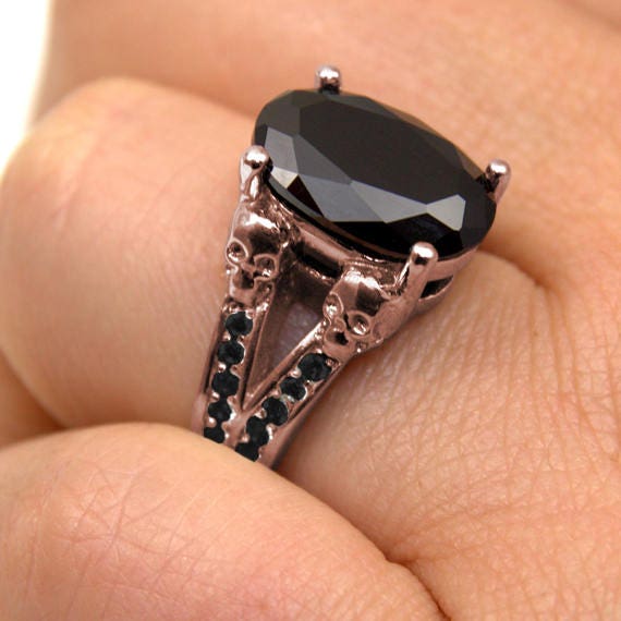 Four Head Skull Ring 7ct Black Diamond Unique Oval Cut Hand | Etsy