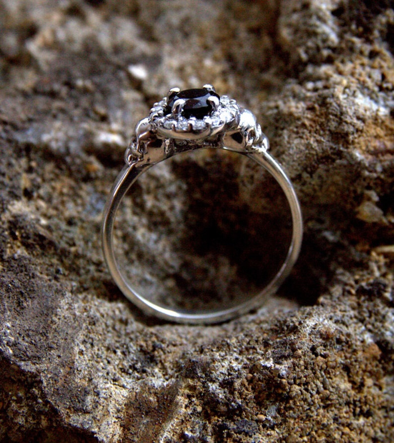 Skull Ring Solid Silver .70ct Diamond Unique Round Brilliant - Etsy