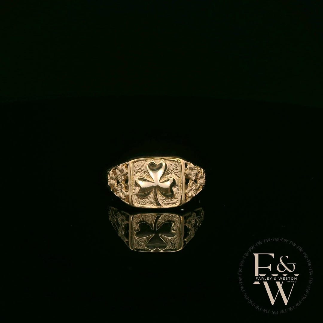 9ct Yellow Gold Three-leaf Clover Signet Ring - Etsy