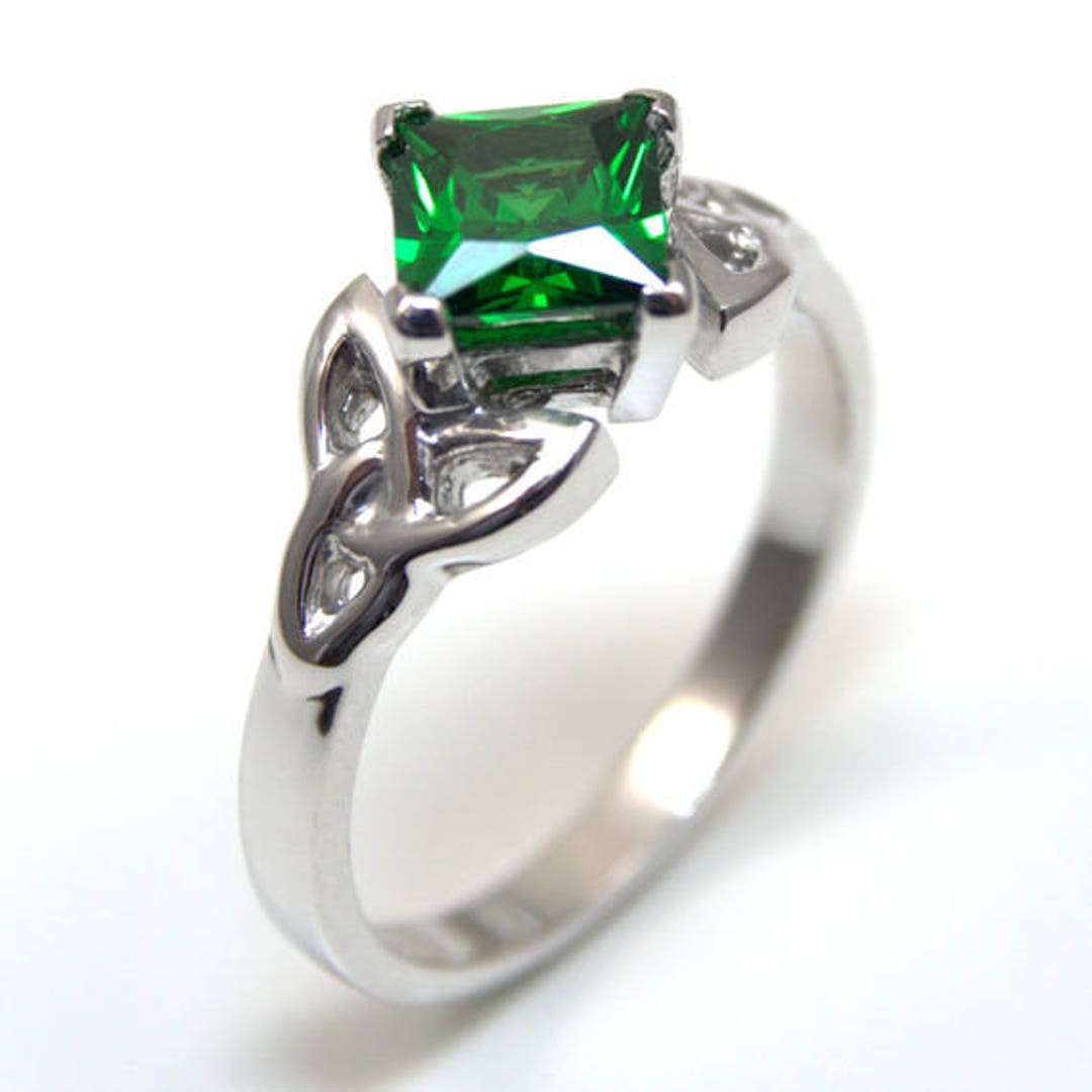 Sterling Silver 1.25ct Offset Princess Cut Emerald Diamond Unique ...