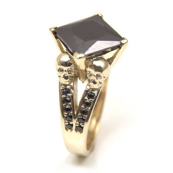 Four Head Skull Ring 9ct Gold 4.2ct Offset Princess Cut Black - Etsy UK