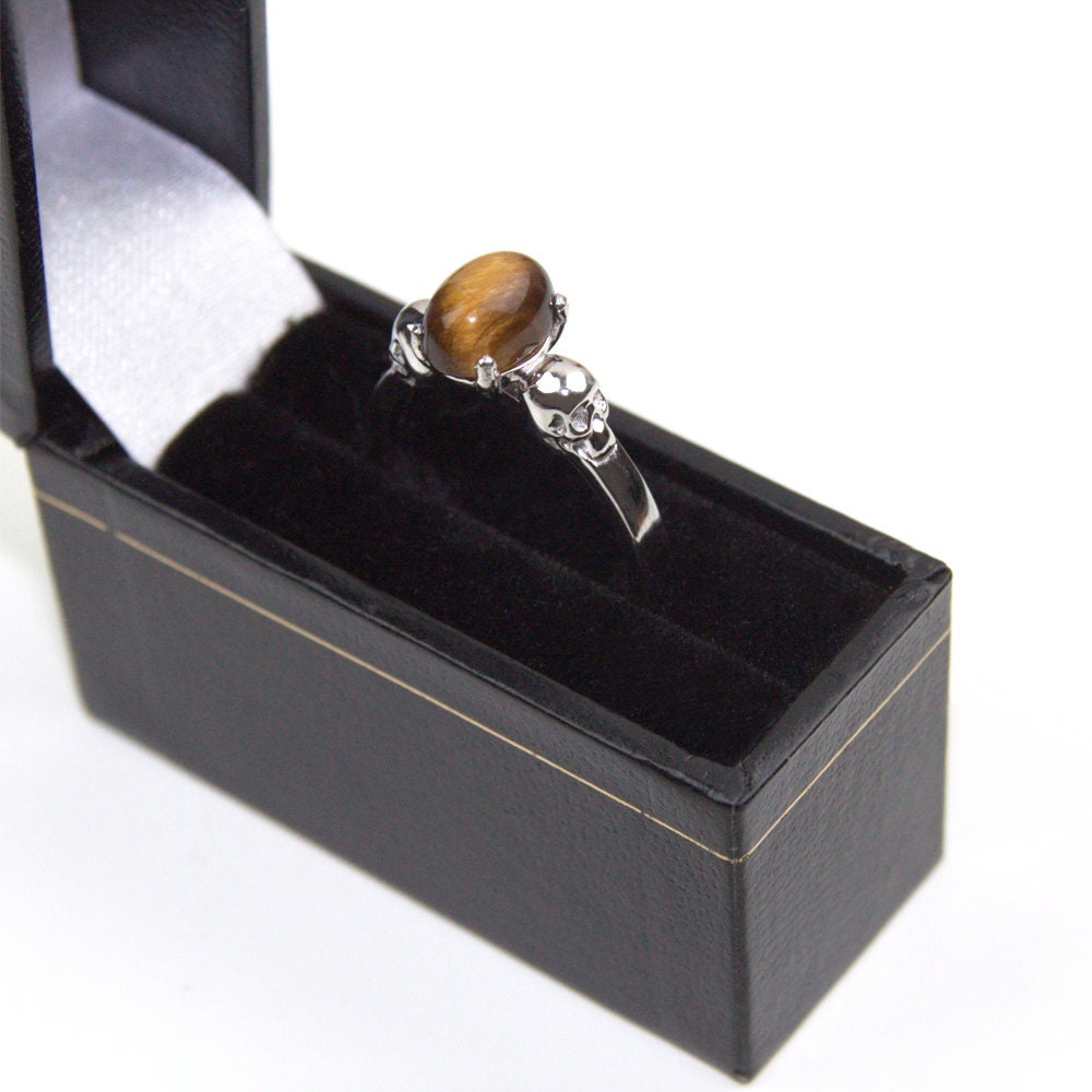 9ct Gold Skull Ring Tiger's Eye Oval Cut Cabochon Hand | Etsy