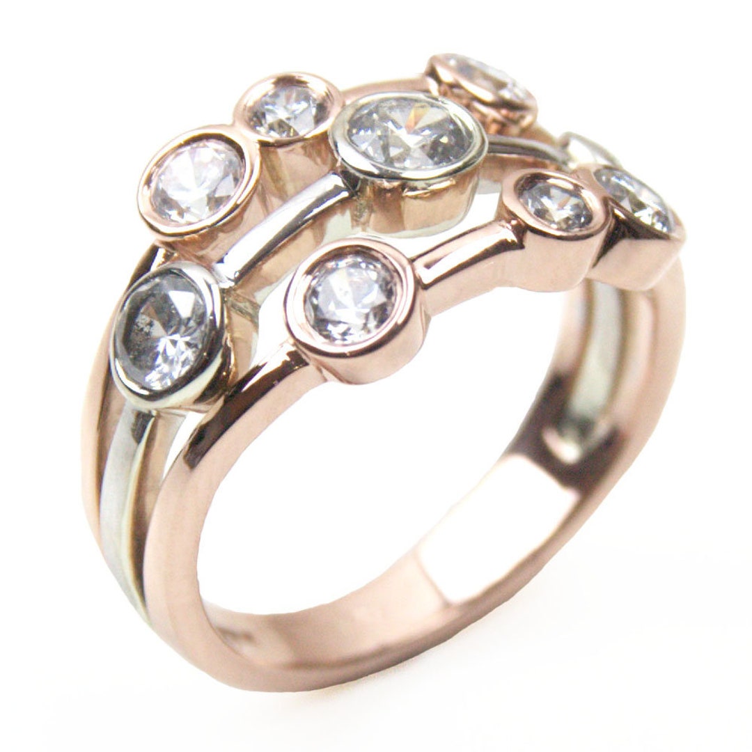 9ct Multi-colour Gold Raindrop Ring 1.11ct Diamond Unique Scatter Ring ...