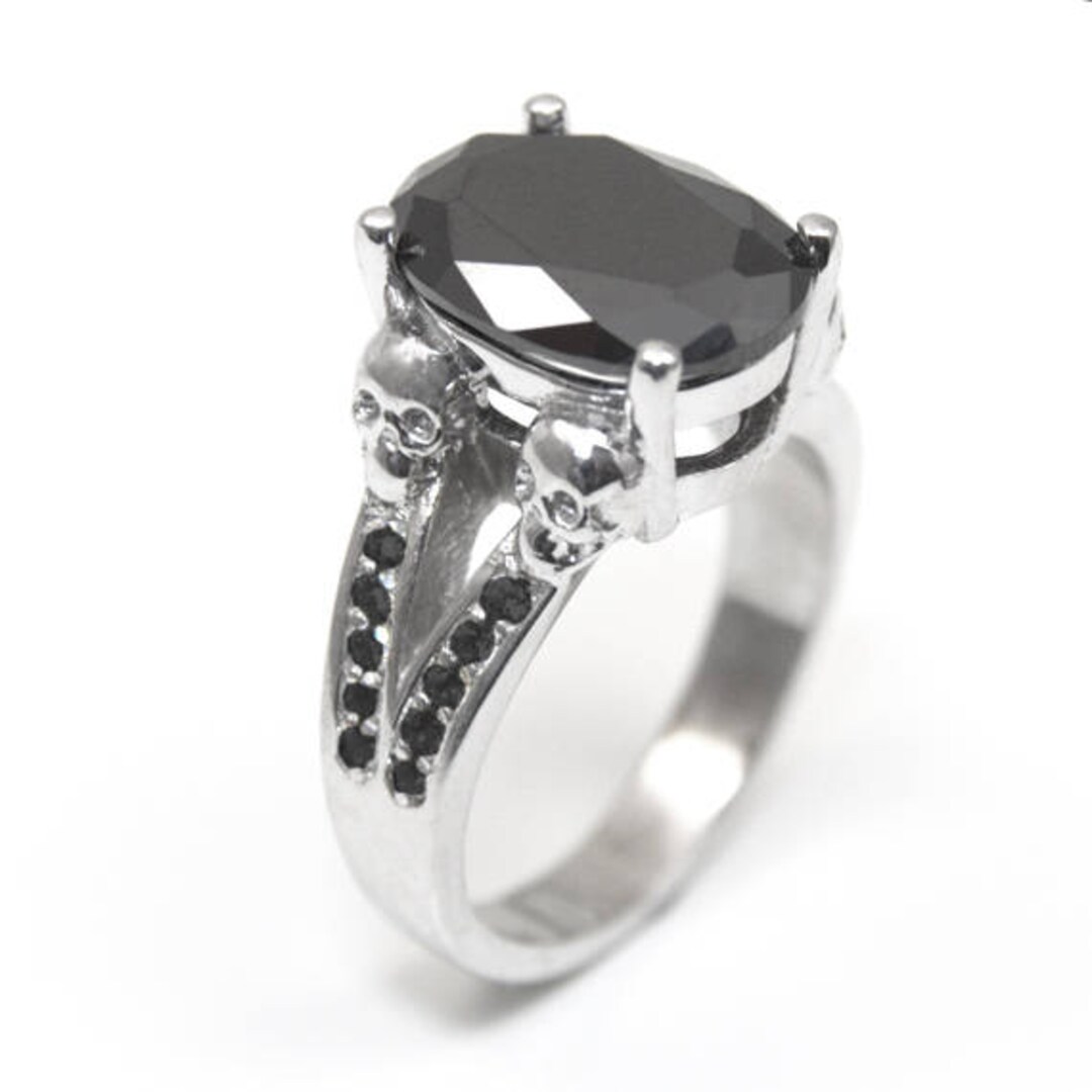 Four Head Skull Ring 7ct Black Diamond Unique Oval Cut Hand Crafted ...