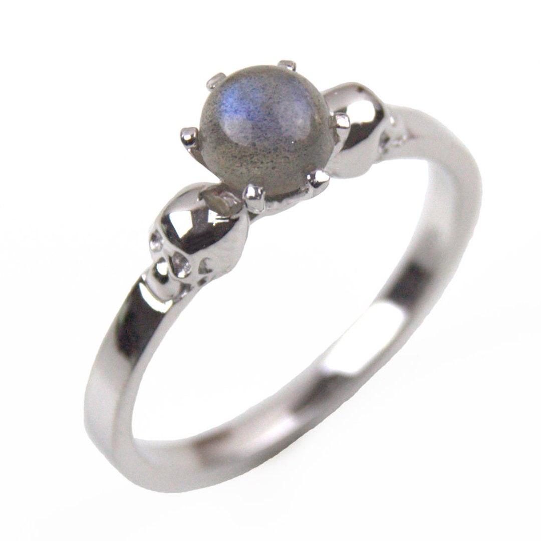 Solid Silver Skull Ring Natural Labradorite Hand Crafted Engagement ...
