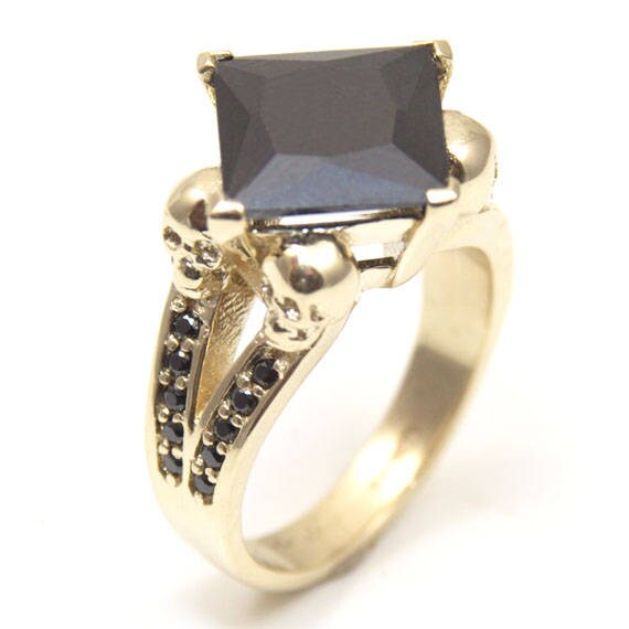 Four Head Skull Ring 9ct Gold 4.2ct Offset Princess Cut Black - Etsy UK