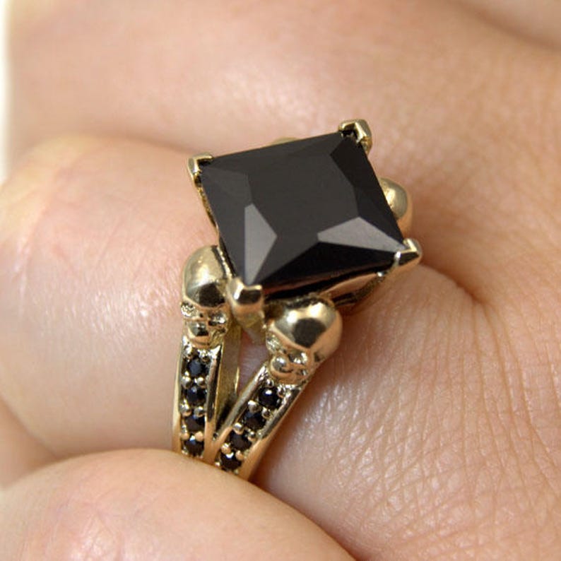 Four Head Skull Ring 9ct Gold 4.2ct Offset Princess Cut Black - Etsy UK
