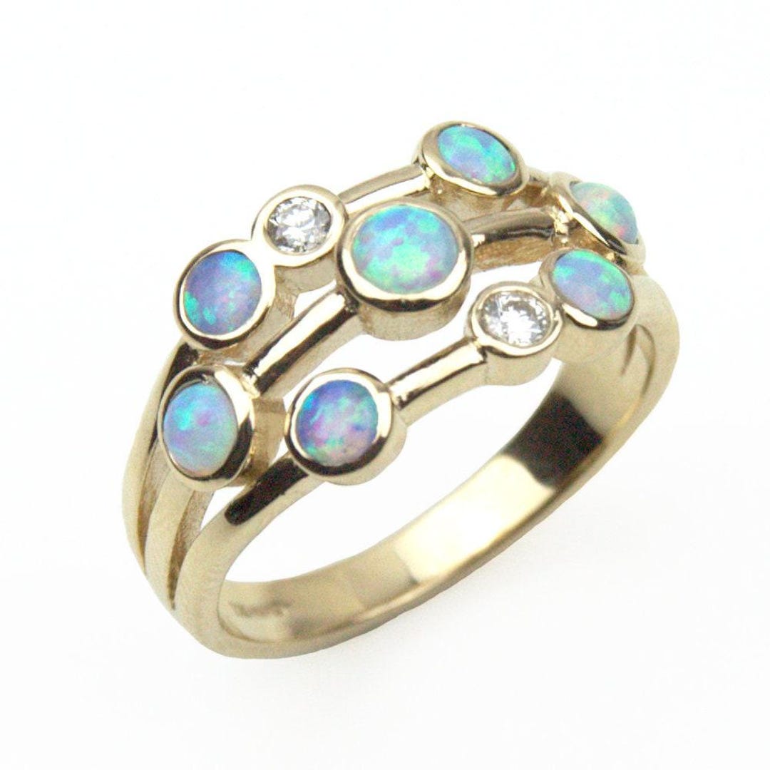 Raindrop Ring Opal and Diamond 9ct Gold UK Hallmarked - Etsy
