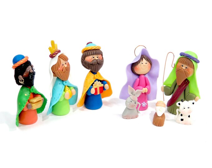8 Piece Nativity Set Polymer Clay Nativity Set Christmas Decoration ...