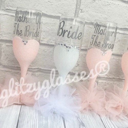 Wedding Personalised Glitter Glasses Champagne Flute Bride - Etsy UK