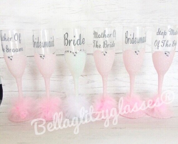 Wedding Personalised Glitter Glasses Champagne Flute Bride | Etsy UK