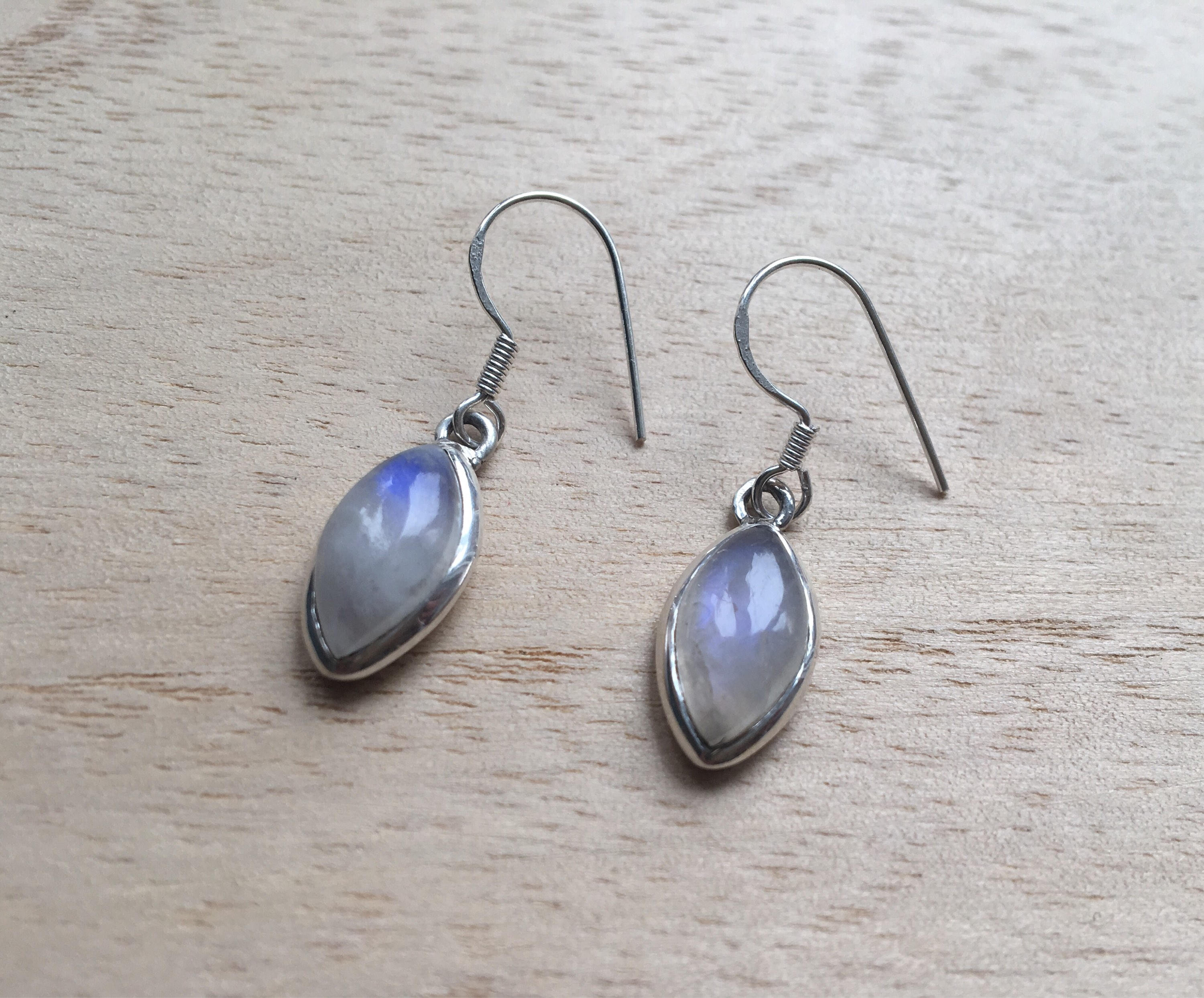Almond Shape Moonstone Silver Earrings, Dangle Moonstone Silver ...