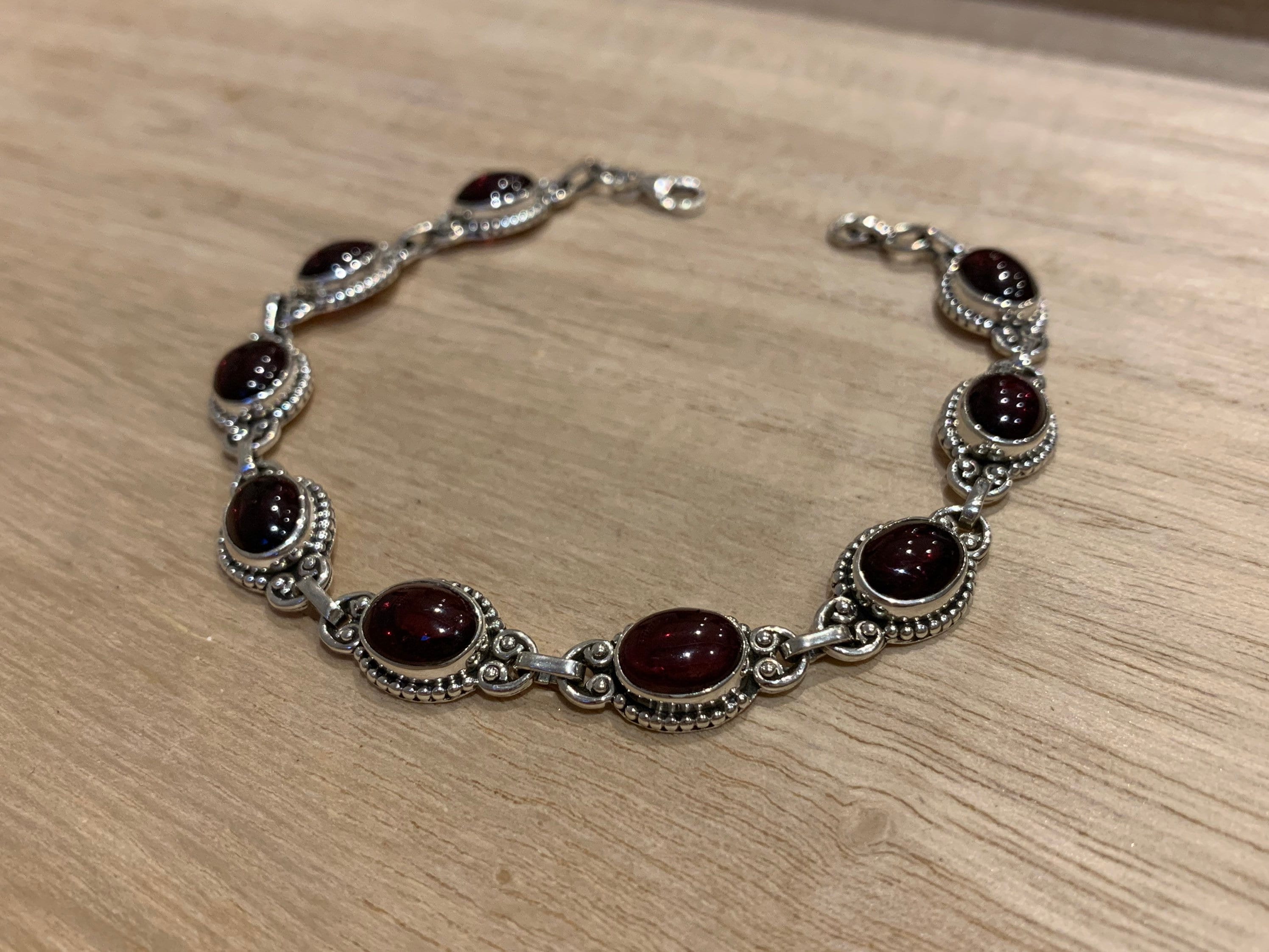 Garnet Sterling Silver Bracelet Garnet Bracelet Chain Garnet - Etsy