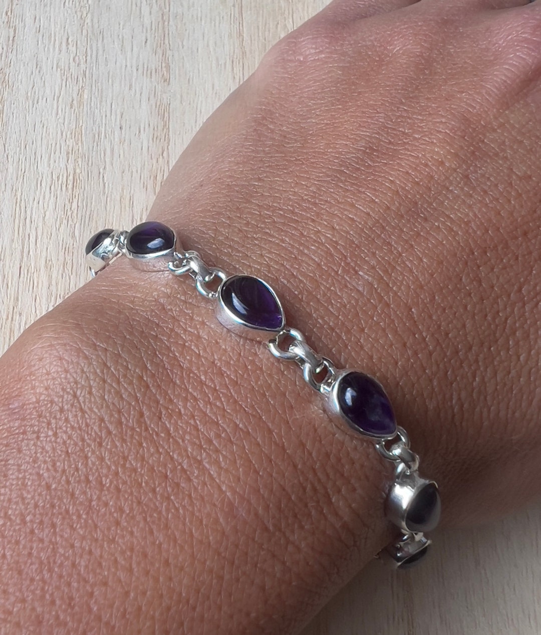 Amethyst Sterling Silver Bracelet, Amethyst Bracelet, Chain Amethyst ...