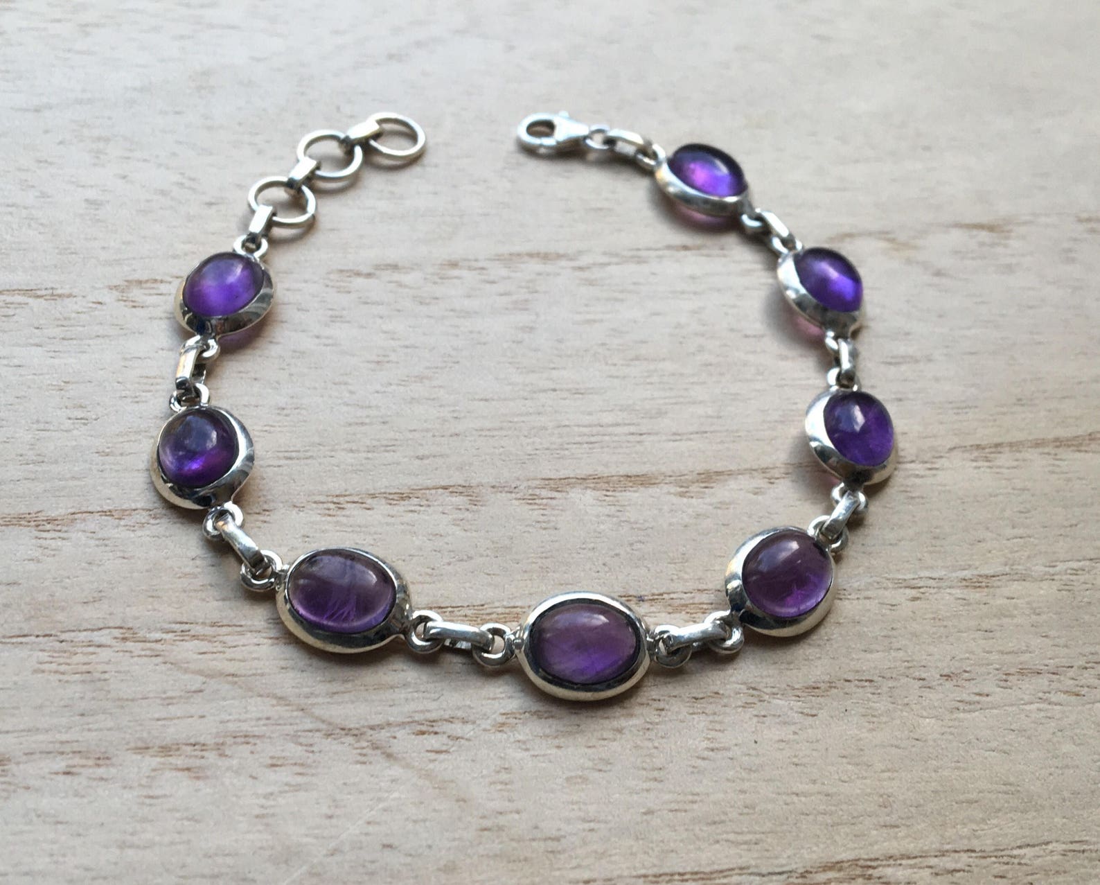 Amethyst Sterling Silver Bracelet Amethyst Bracelet Chain - Etsy