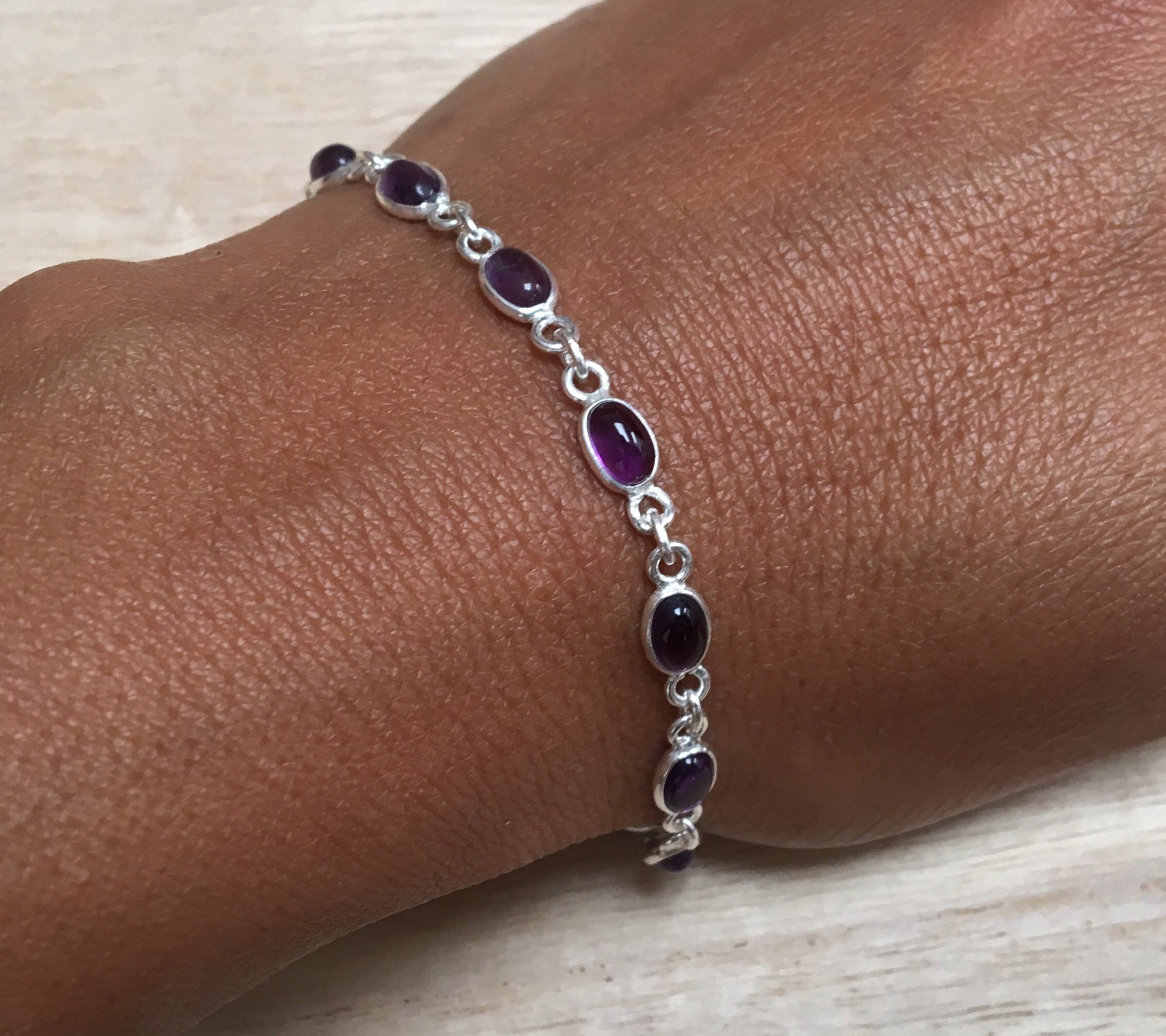 Amethyst Sterling Silver Bracelet Women Amethyst Silver - Etsy