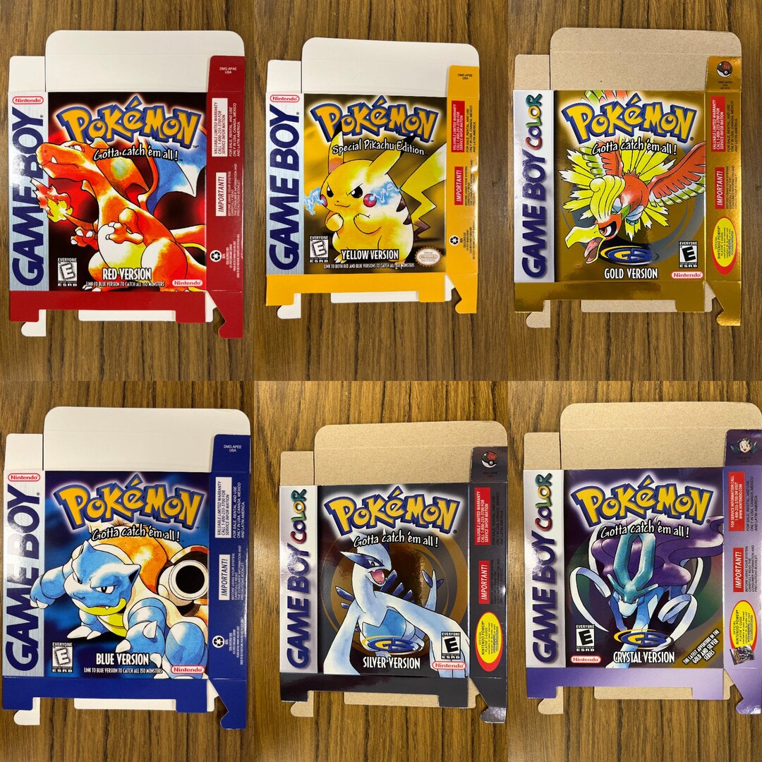 Pokemon Crystal, Gold, Silver, Yellow, Red, Blue - Replacement Box With ...
