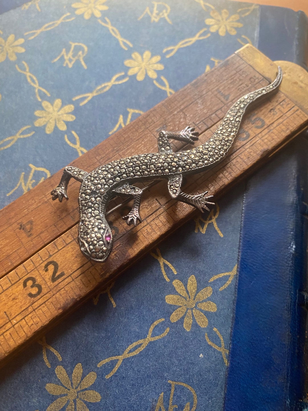 Vintage Large Lizard Pin, Marcasite and Sterling Silver - Etsy