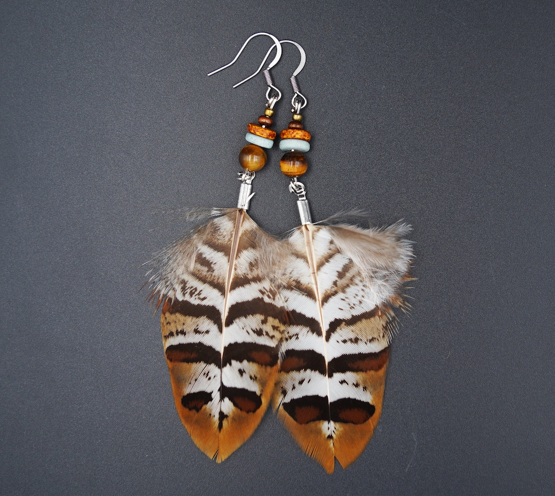Natural Feather Earrings in Autumn Look | Kings Pheasant Feathers ...