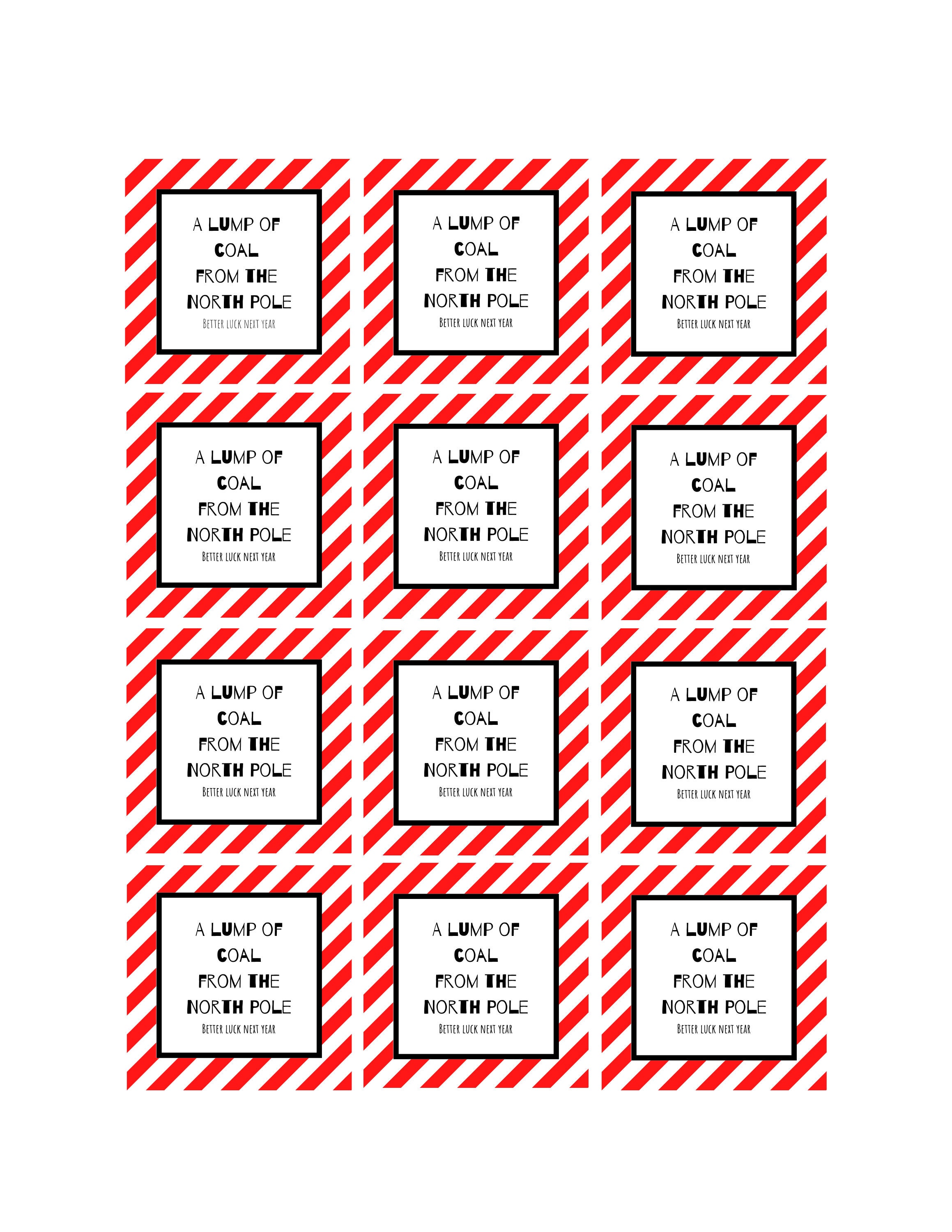 Striped A Lump of Coal Tag Prank Printable Gift Treat Bag | Etsy